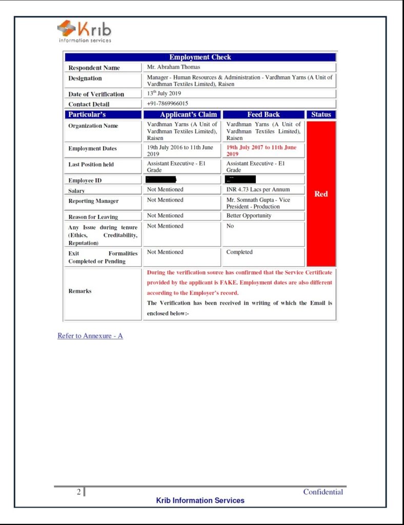Candidate submitted a fake employment document | Krib Information Services
